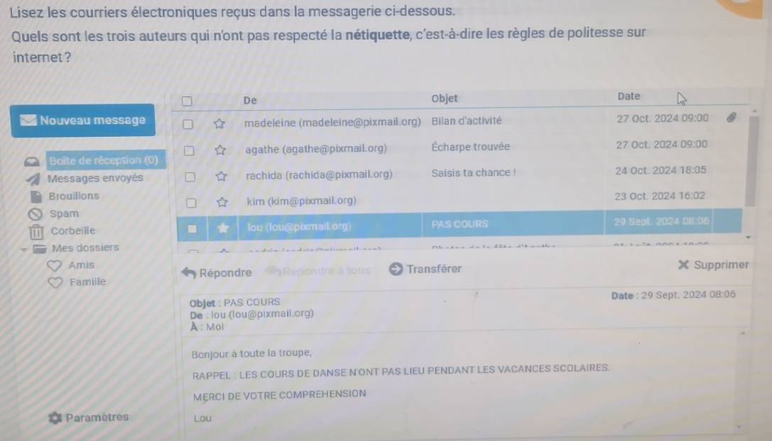 Résolu :Lisez les courriers électroniques reçus dans la messagerie ci ...