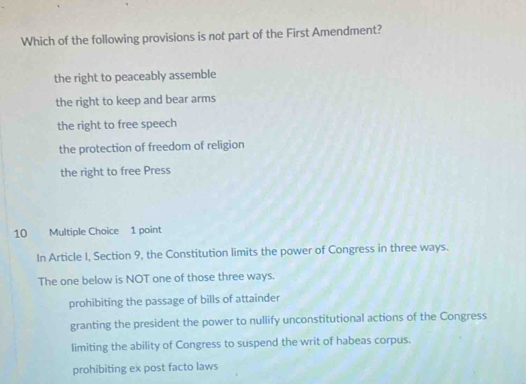 Solved: Which of the following provisions is not part of the First ...