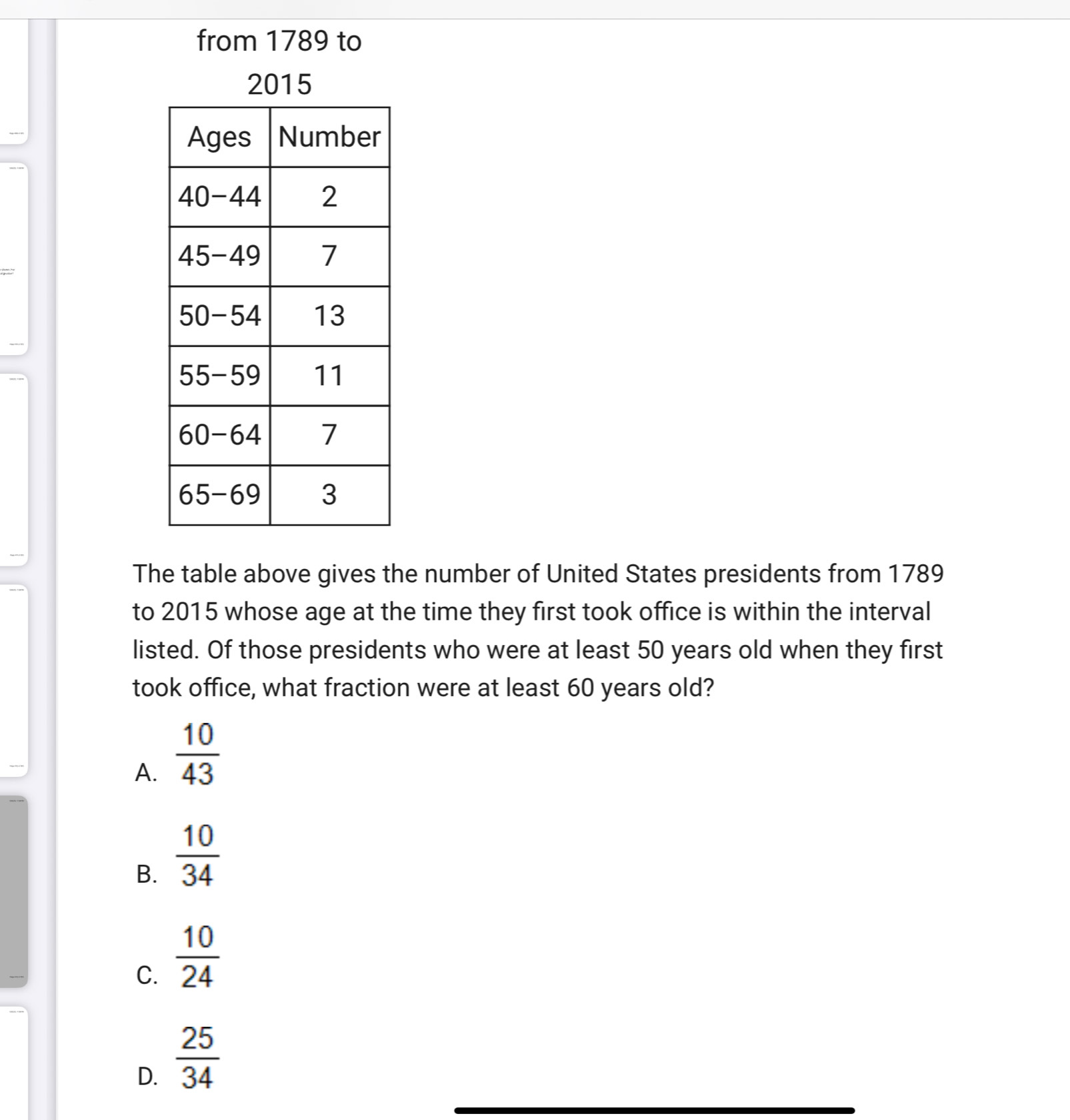 Solved: from 1789 to 2015 The table above gives the number of United ...