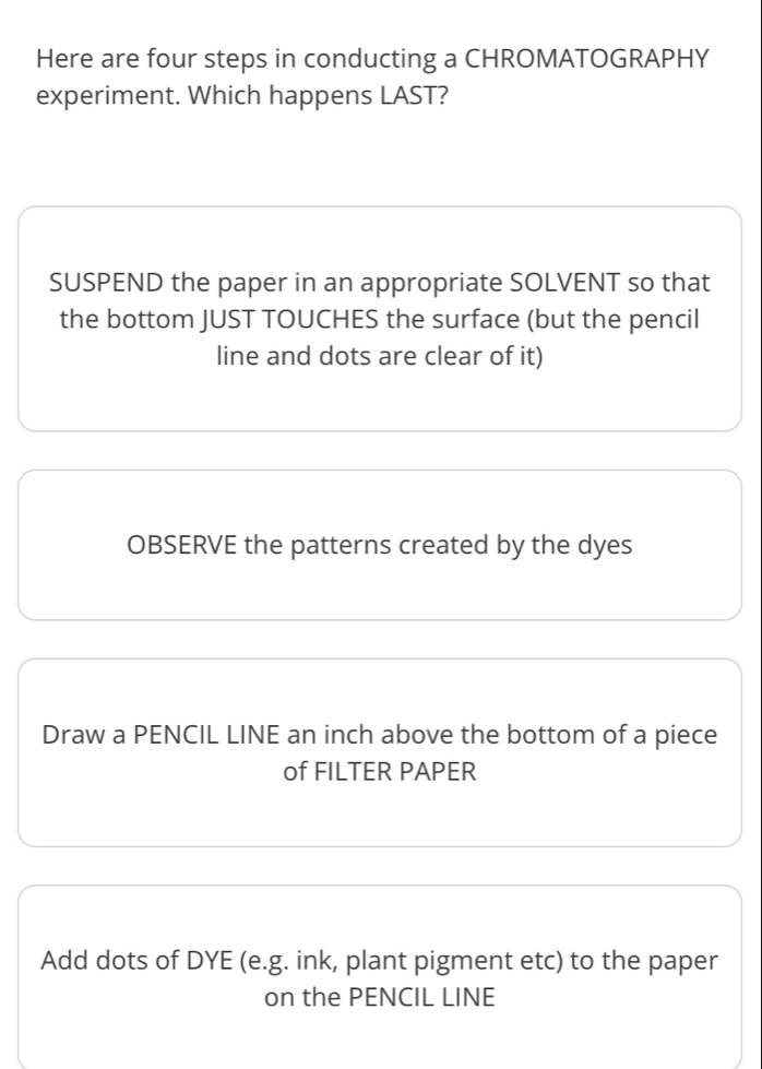 Solved: Here are four steps in conducting a CHROMATOGRAPHY experiment ...