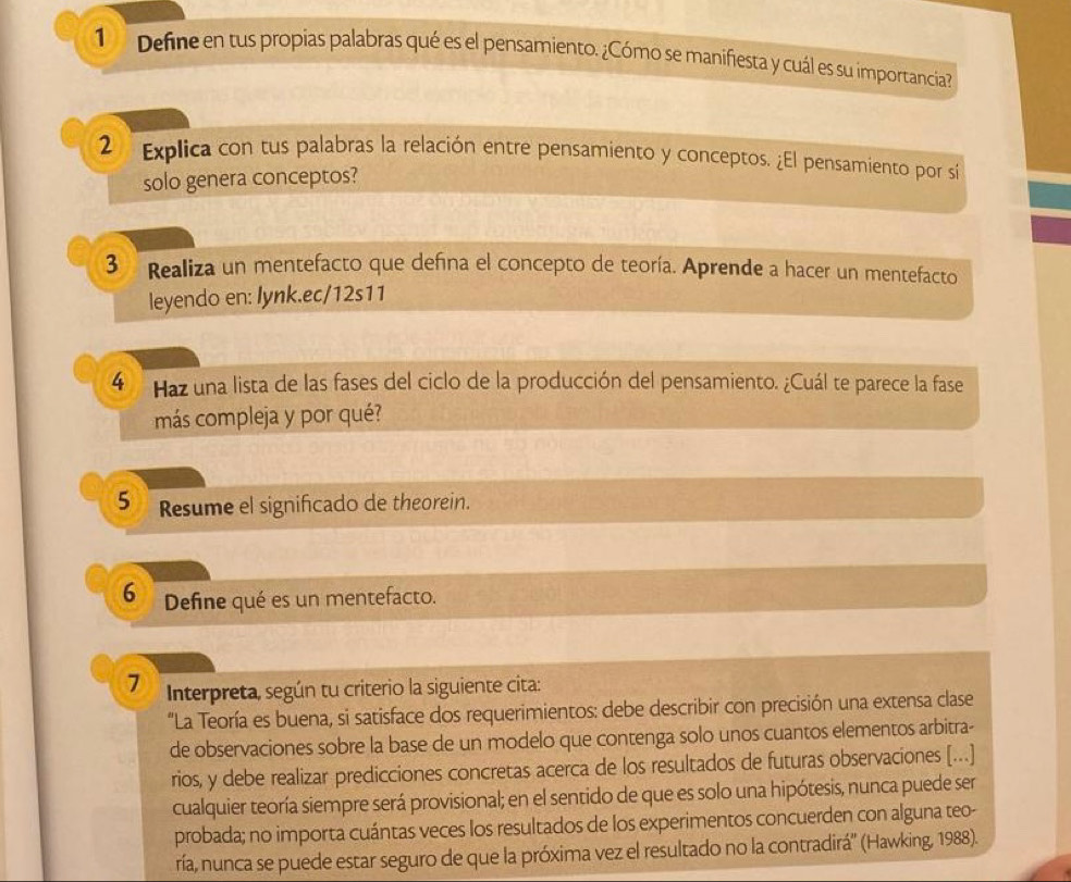 Resuelto:Define en tus propias palabras qué es el pensamiento. ¿Cómo se ...