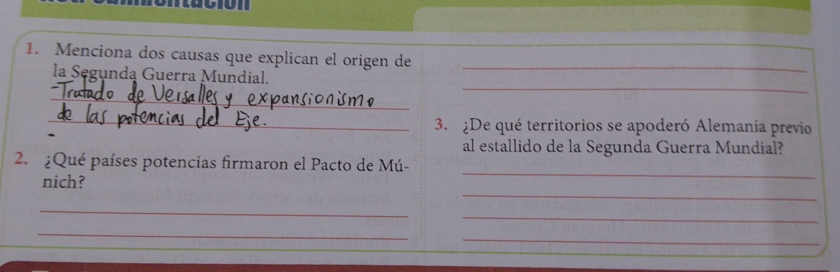 Resuelto:mación 1. Menciona dos causas que explican el origen de_ _ la ...