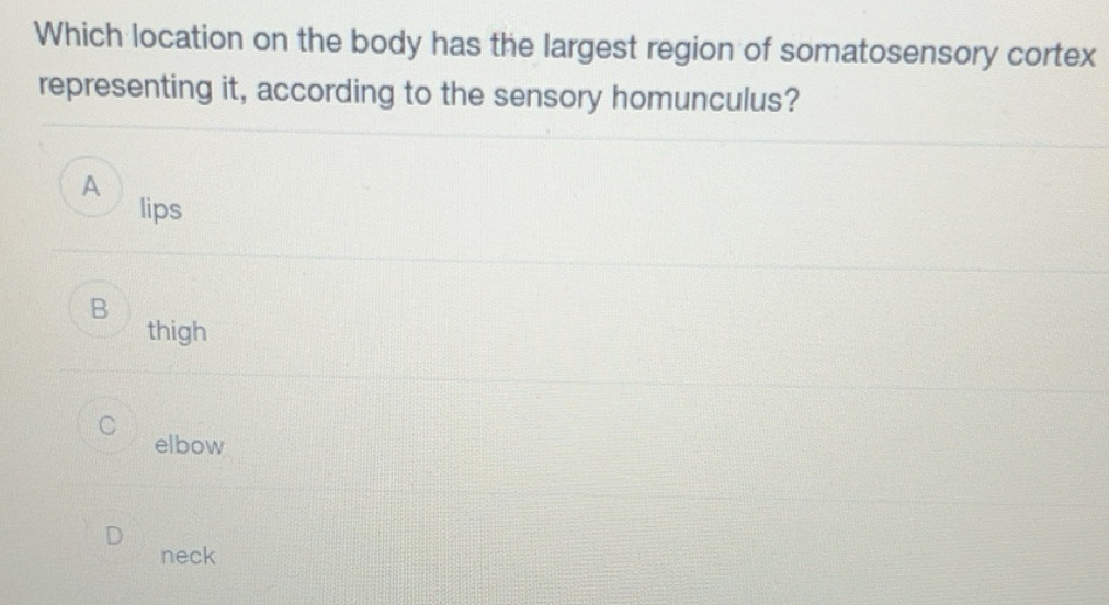 Solved: Which location on the body has the largest region of ...