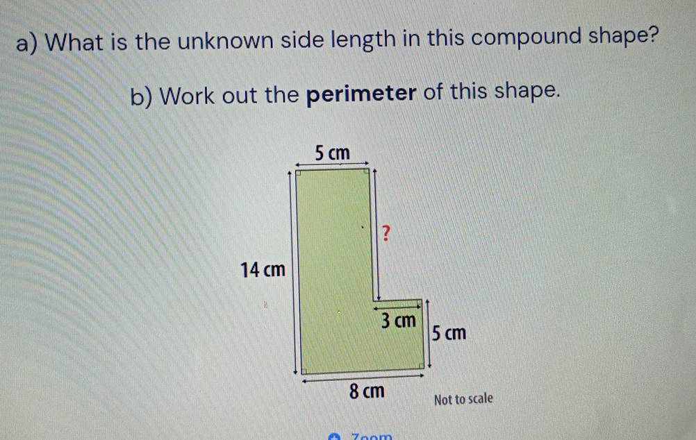 Solved: What is the unknown side length in this compound shape? b) Work ...