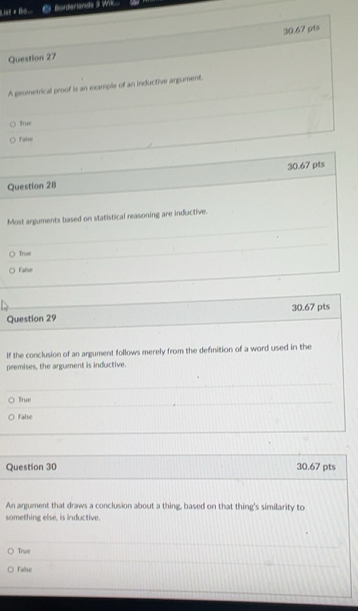 Solved: List « B0=.. Borderlands 3 W 30.67 pts Question 27 A ...