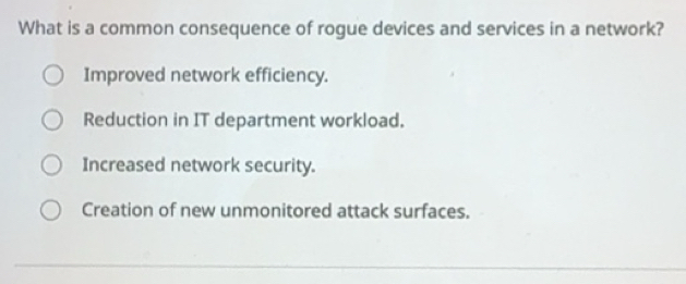 Solved: What is a common consequence of rogue devices and services in a ...