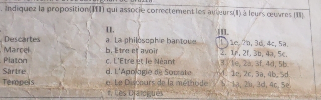 Solved: Indiquez la proposition(III) qui associe correctement les ...