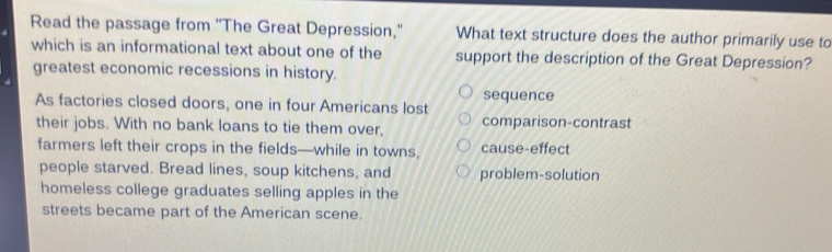 Solved: Read the passage from 'The Great Depression," What text ...
