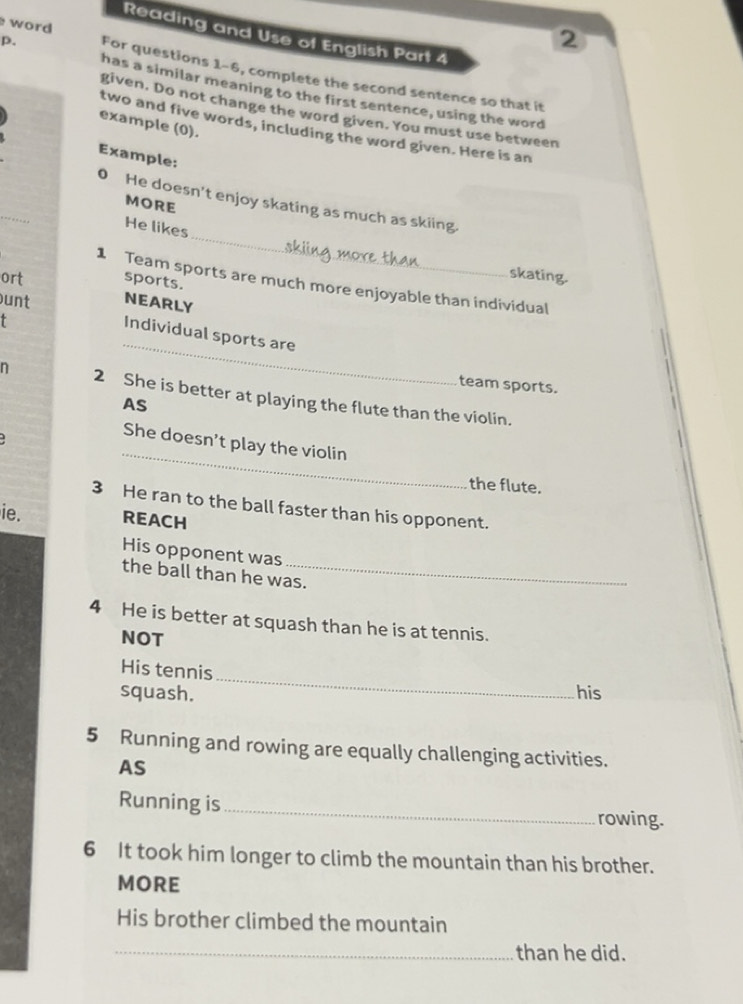 Risolto:word 2 Reading and Use of English Part 4 p. For questions 1-6 ...