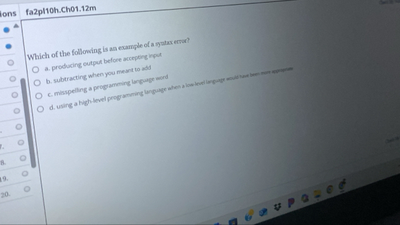 Solved: ions fa2pl10h.Ch01.12m Which of the following is an example of ...
