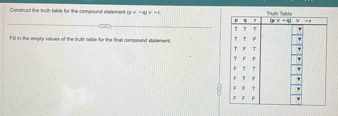Solved: Construct the truth table for the compound statement (pvee sim ...