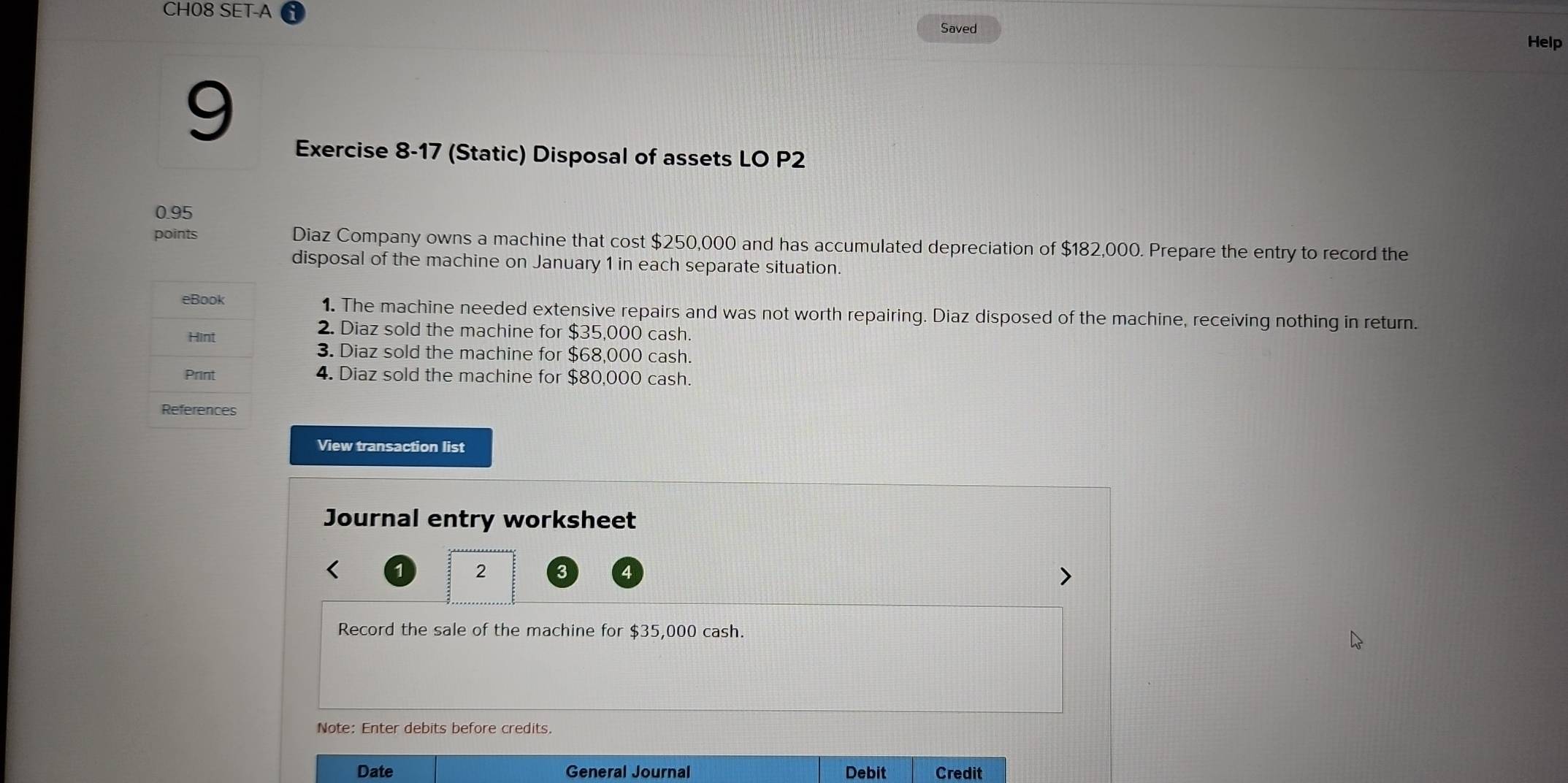 Solved: CH08 SET-A Help Saved 9 Exercise 8-17 (Static) Disposal of ...