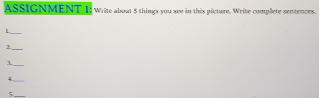 Solved: ASSIGNMENT 1: write about 5 things you see in this picture ...