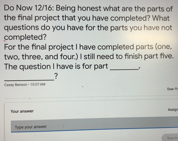 Solved: Do Now 12/16: Being honest what are the parts of the final ...