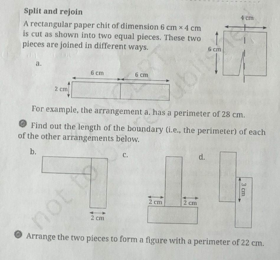 Solved: Split and rejoin A rectangular paper chit of dimension 6cm* 4cm ...