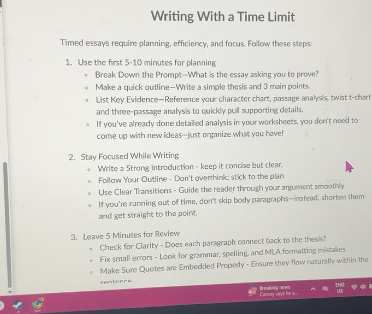 Solved: Writing With a Time Limit Timed essays require planning ...