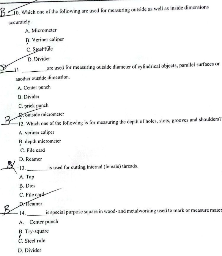 Solved: Which one of the following are used for measuring outside as ...