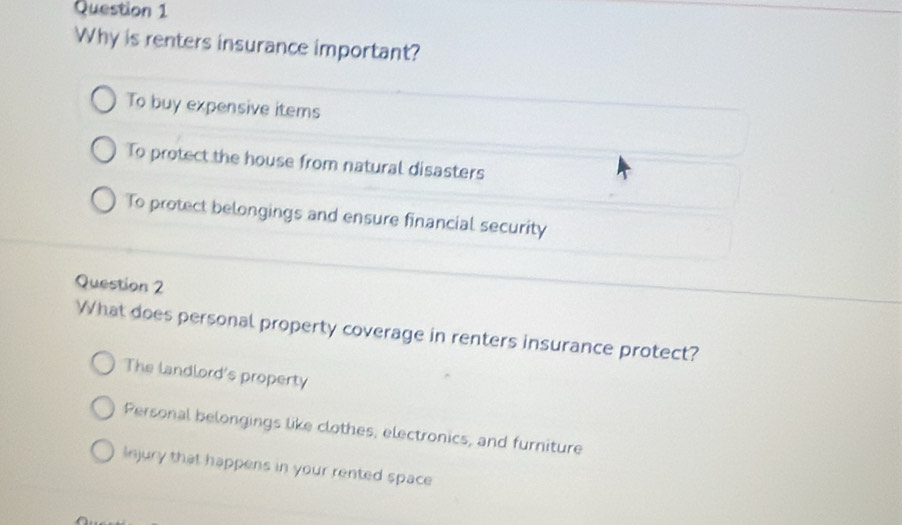 Solved: Why is renters insurance important? To buy expensive items To ...