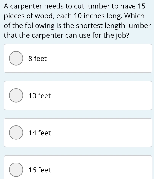 Solved: A carpenter needs to cut lumber to have 15 pieces of wood, each ...