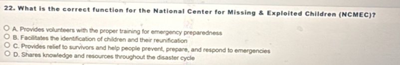 Solved: What is the correct function for the National Center for ...