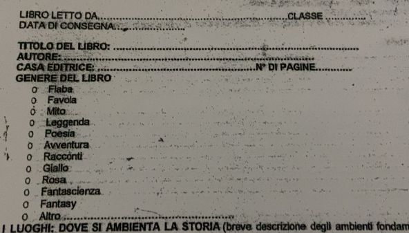 Risolto:LIBRO LETTO DA. _CLASSE_ DATA DI CONSEGNA._ TITOLO DEL LIBRO ...
