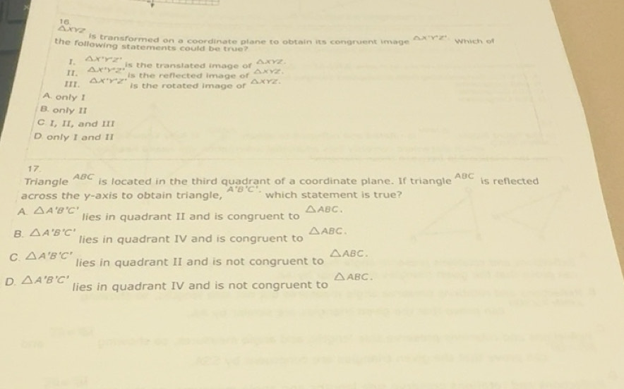 Solved: any is transformed on a coordinate plane to obtain its ...
