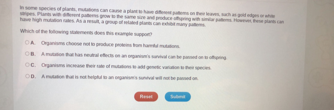 Solved: In some species of plants, mutations can cause a plant to have ...