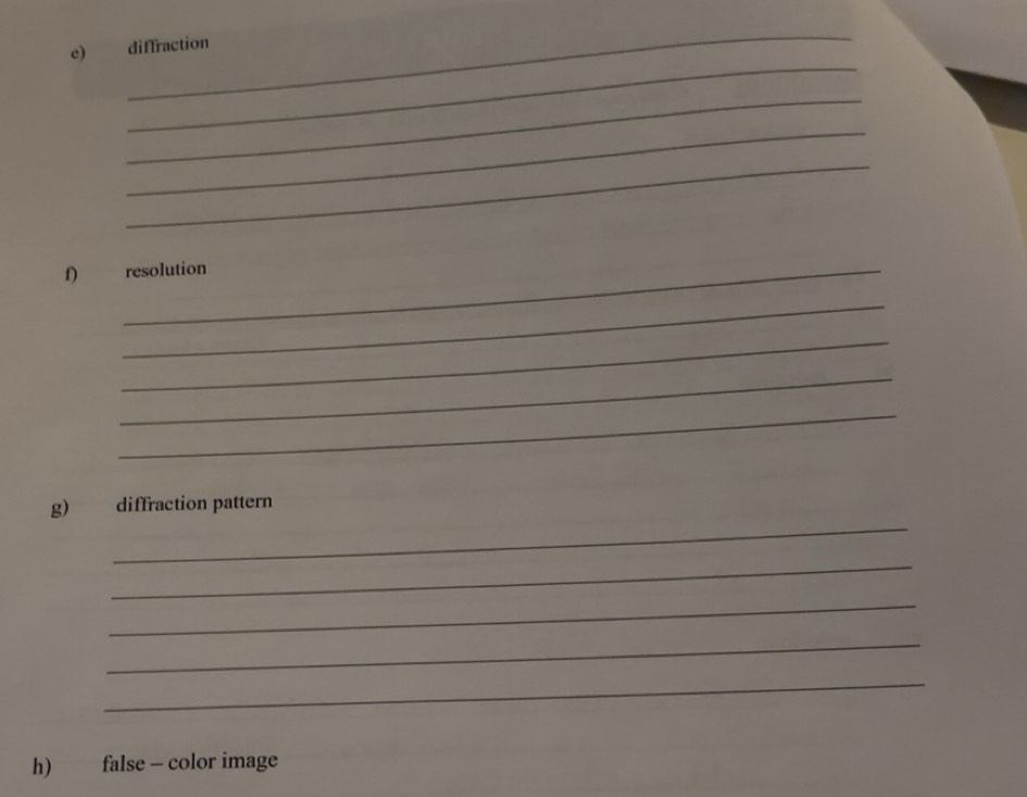 Solved: diffraction _ _ _ _ f) resolution _ _ _ _ _ g) diffraction ...