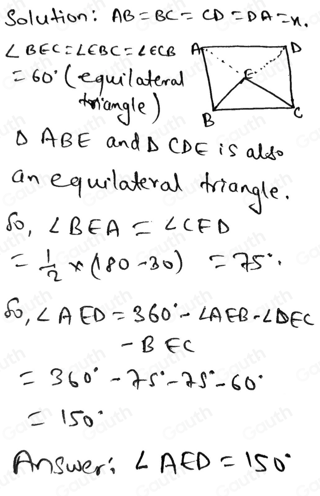 Solved: A square section ABCD has one of its sides equal to x. Point E ...