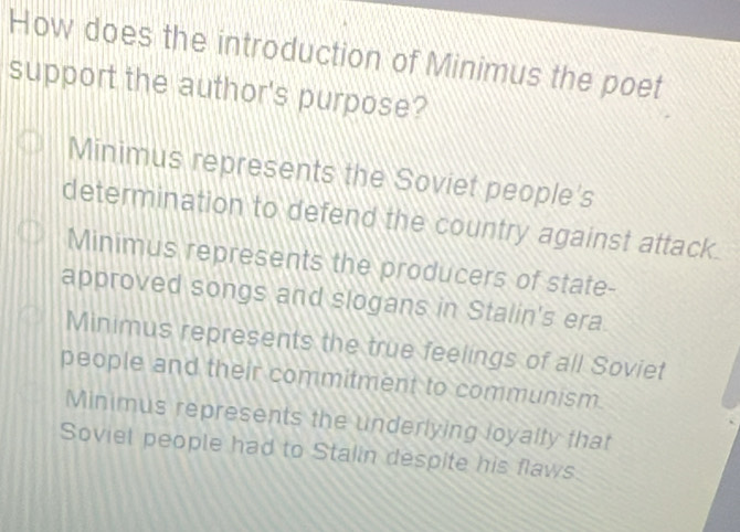Solved: How does the introduction of Minimus the poet support the ...