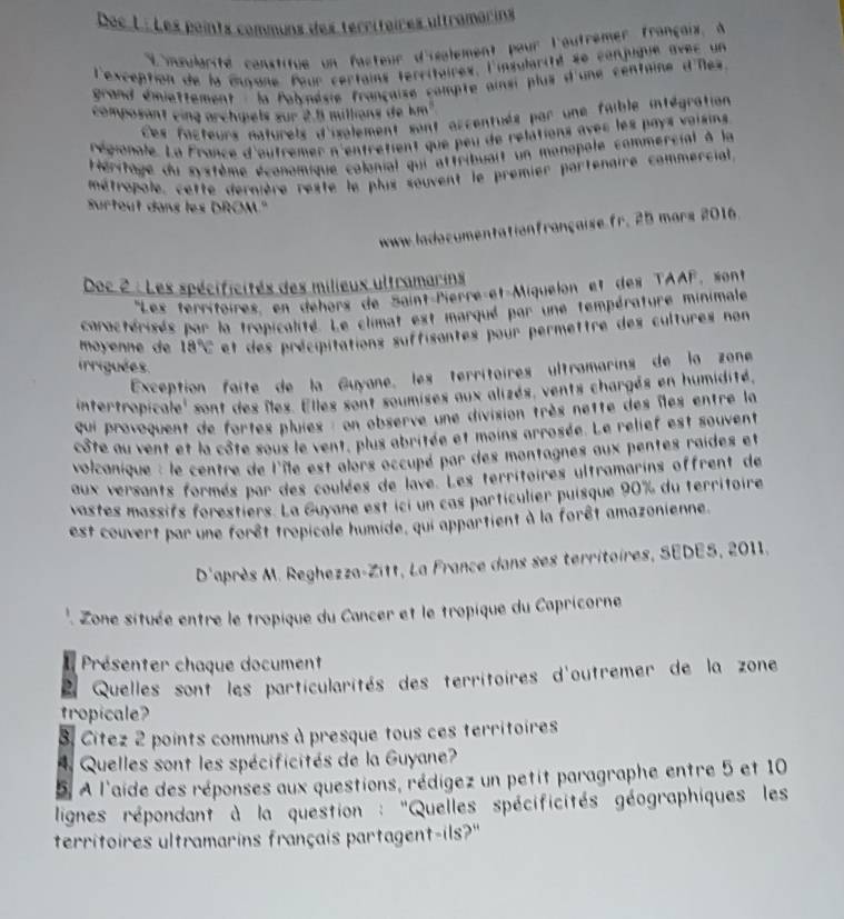 Résolu :Doc L.: Les points communs des territaires ultramarins L ...