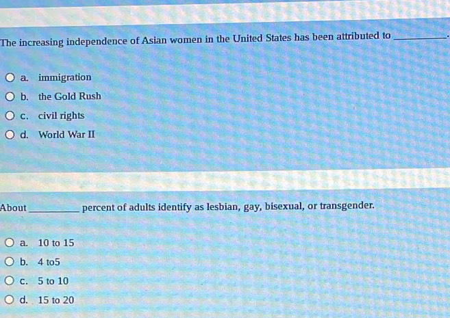 Solved: The increasing independence of Asian women in the United States ...