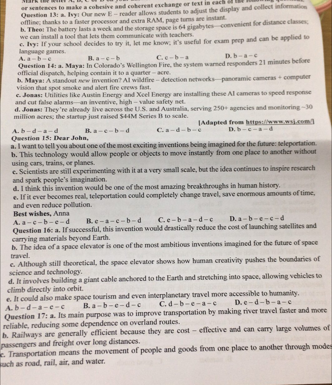Giải quyết:or sentences to make a cohesive and coherent exchange or ...