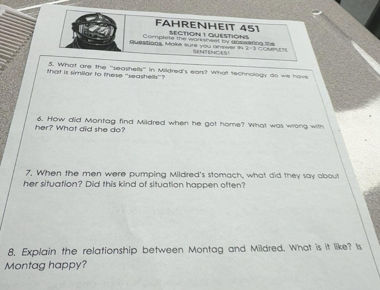 Solved: FAHRENHEIT 451 SECTION 1 QUESTIONS Complete the worksheet by ...