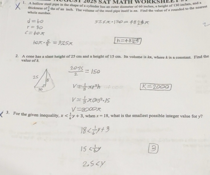 Solved: SOST 2025 SAT MATH WORKSHEET 1. A hollow steel pipe in the ...