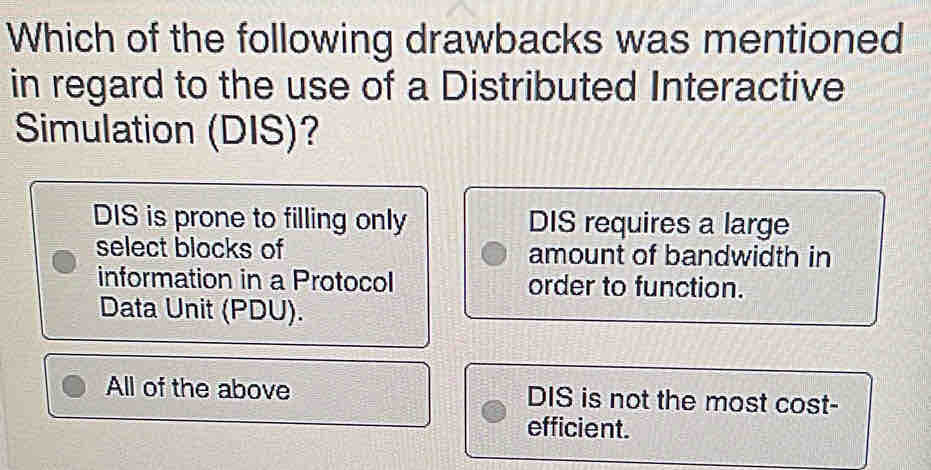 Solved: Which of the following drawbacks was mentioned in regard to the ...