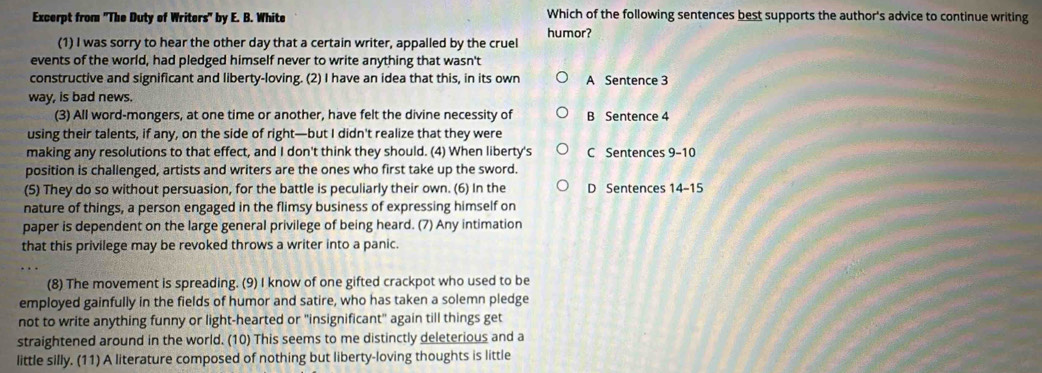 Solved: Excerpt from ''The Duty of Writers' by E. B. White Which of the ...