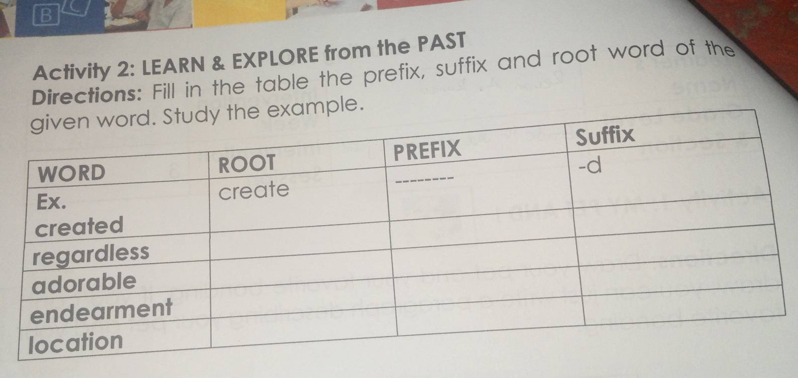 Solved: Activity 2: LEARN & EXPLORE from the PAST Directions: Fill in the table the prefix ...