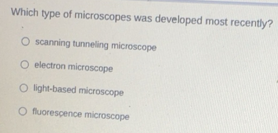 Solved: Which type of microscopes was developed most recently? scanning ...