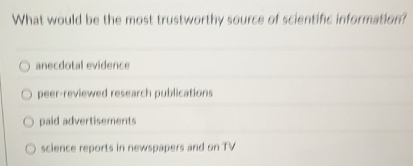 Solved: What would be the most trustworthy source of scientific ...