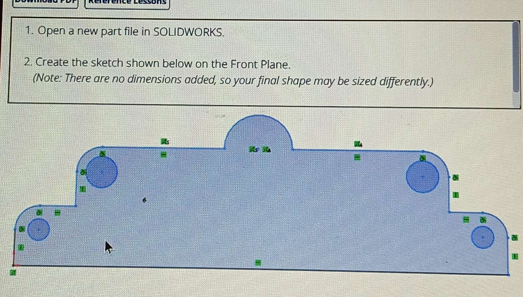 Solved: Référence Lessons 1. Open a new part file in SOLIDWORKS. 2 ...