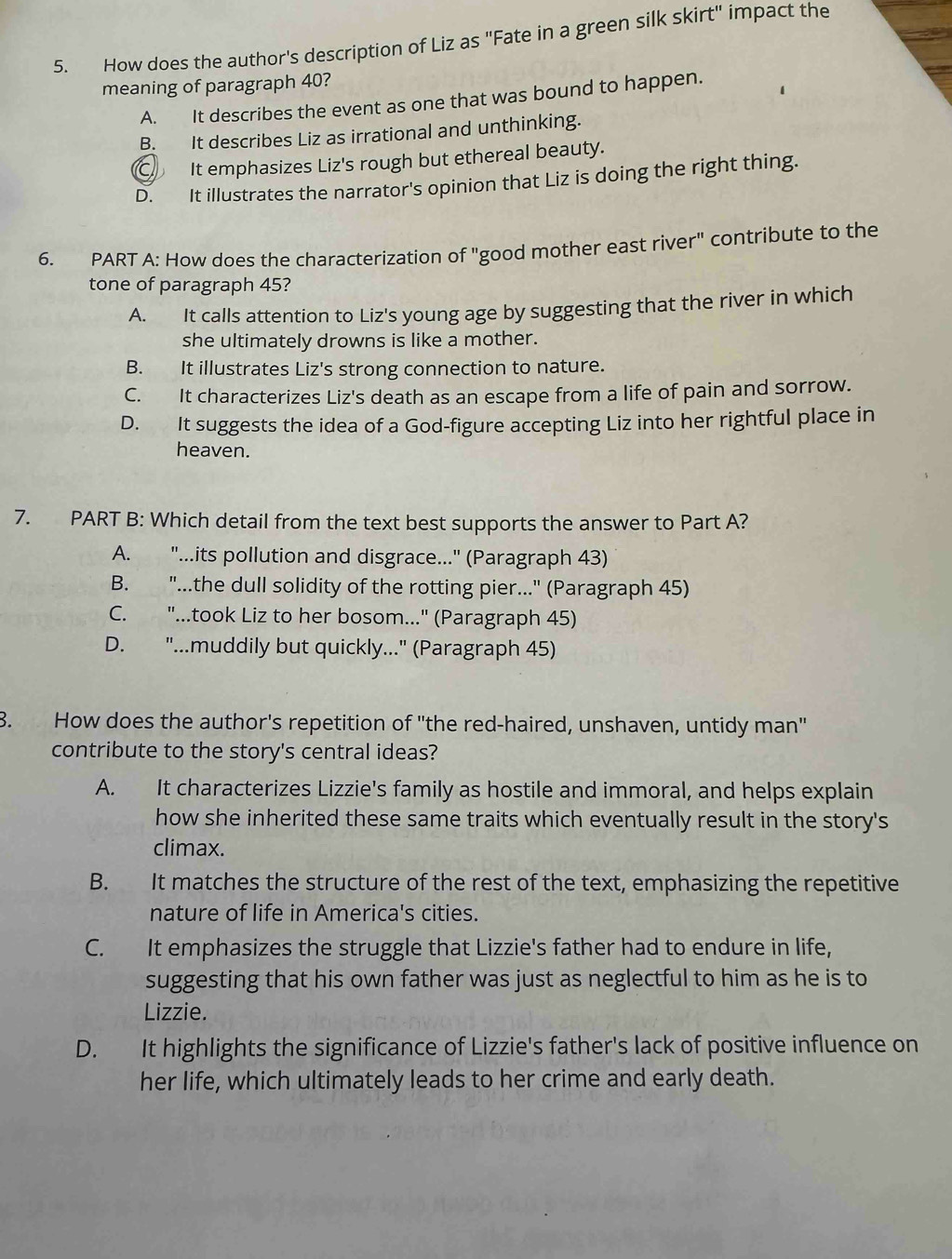 Solved: How does the author's description of Liz as "Fate in a green ...