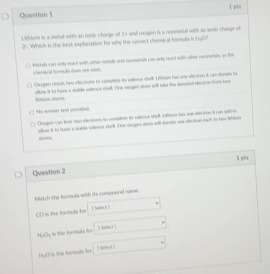 Solved: Lithium is a metal with an ionic charge of 1+ and oxygen is a nonmetal with an ionic ...