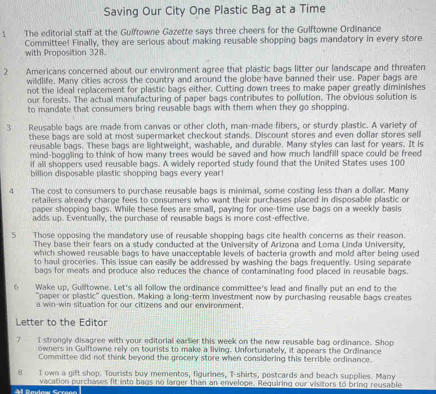 Solved: Saving Our City One Plastic Bag at a Time 1 The editorial staff ...