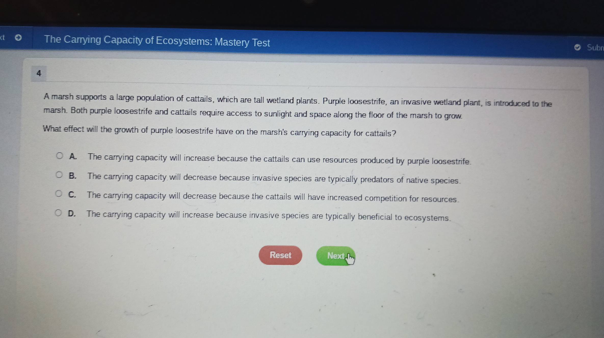 Solved: The Carrying Capacity of Ecosystems: Mastery Test Subn 4 A ...