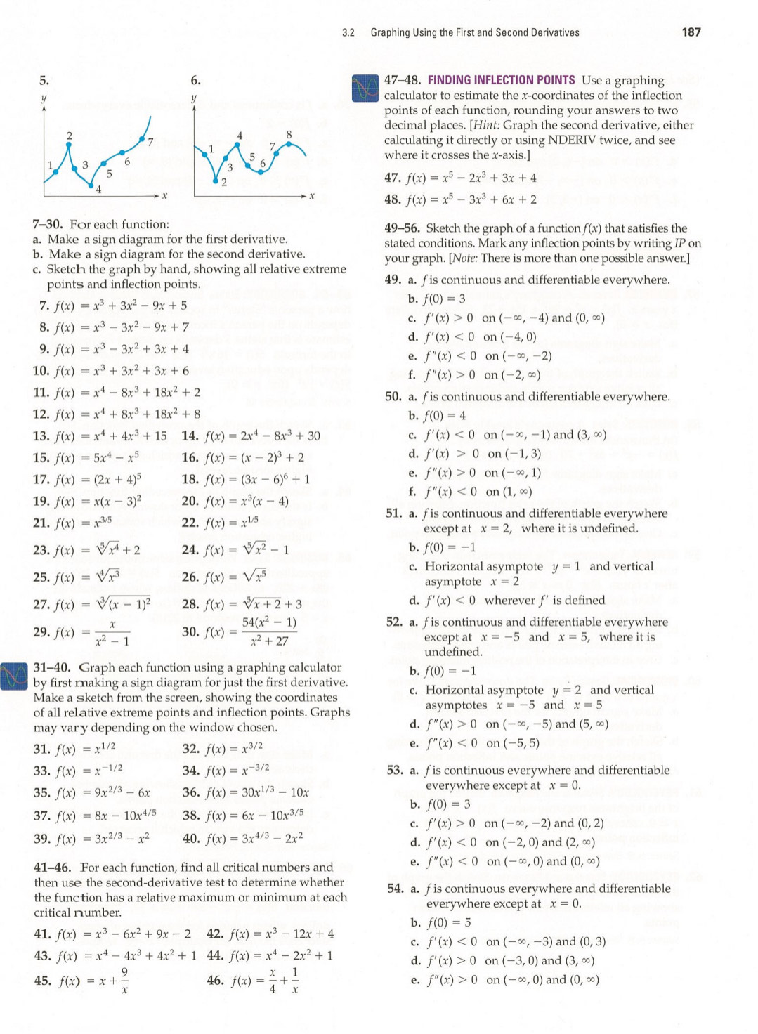 Solved: 3.2 Graphing Using the First and Second Derivatives 187 47-48 ...