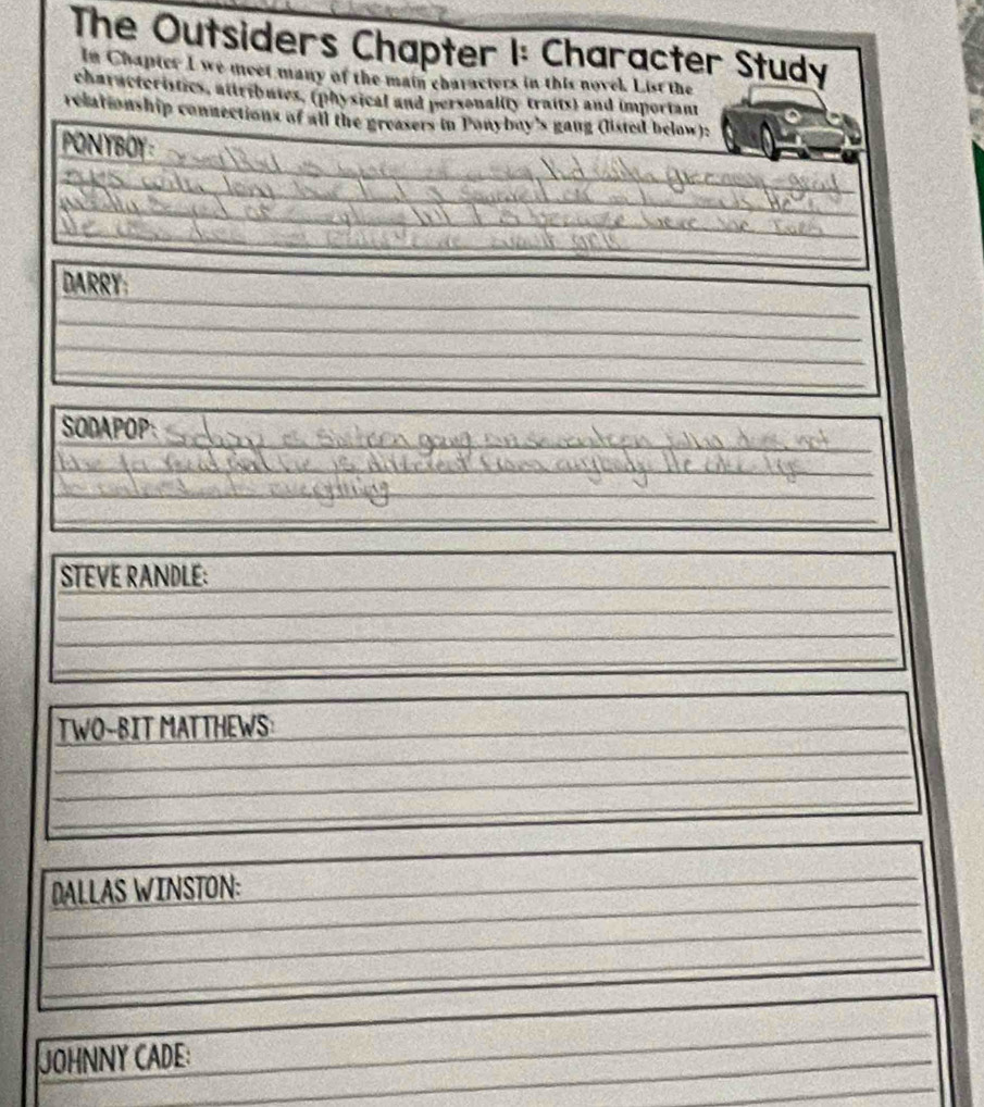 Solved: The Outsiders Chapter I: Character Study In Chapter I we meet ...