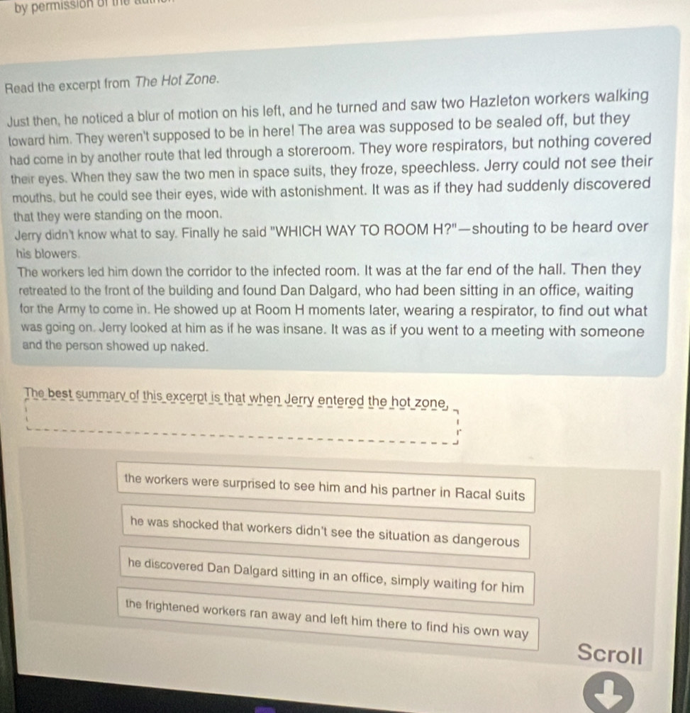 Solved: by permission of the Read the excerpt from The Hot Zone. Just ...