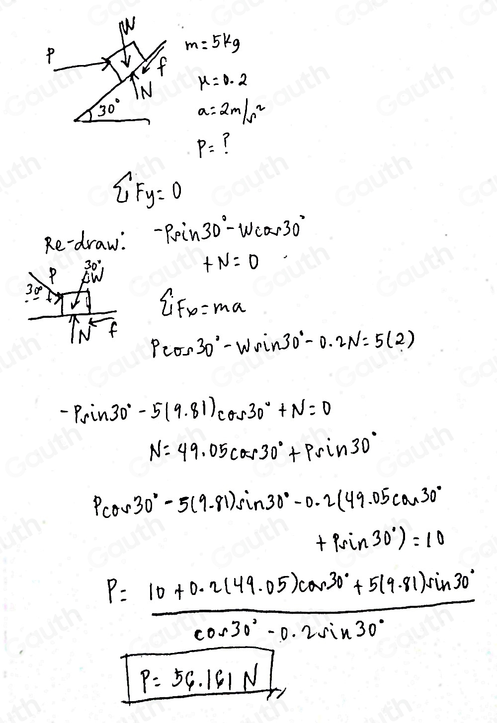 Solved: A particle of mass 5 kg is being pushed up a rough slope that ...