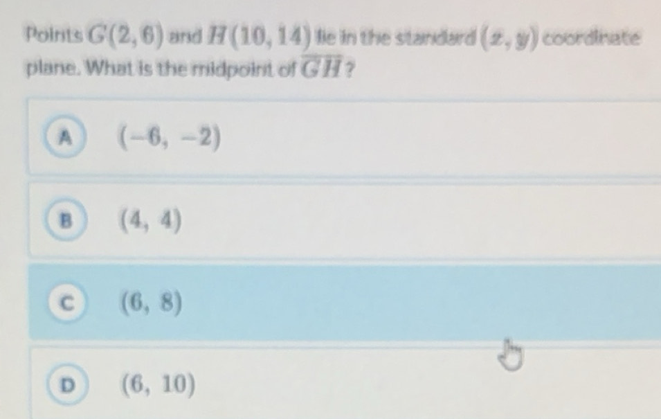Solved: Points G(2,6) and H(10,14) le in the standard (x,y) coordinate ...